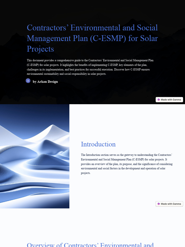 Contractors Environmental and Social Management Plan C ESMP For Solar ...