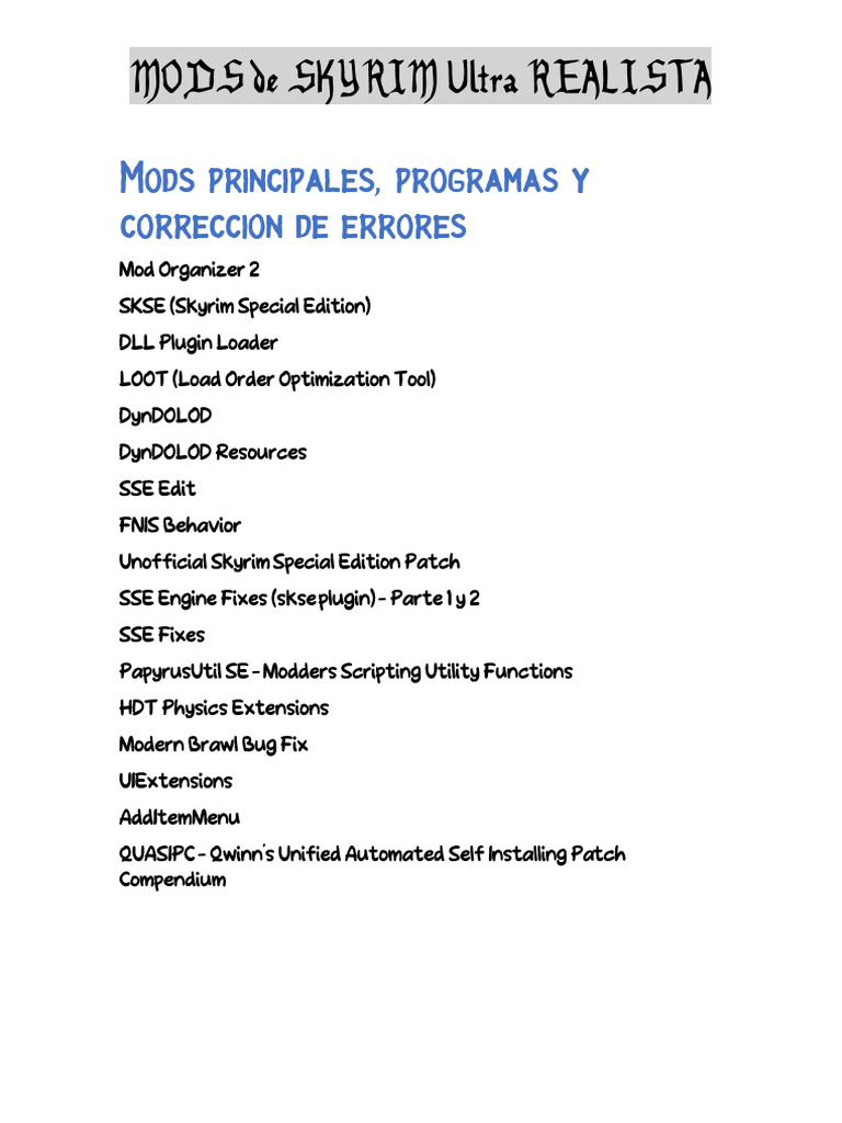 MODLIST Skyrim Ultra REALISTA (KranulLGaming) | PDF