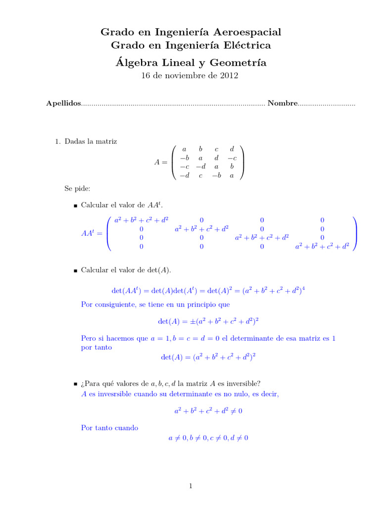 Ejercicios Algebra Lineal | PDF