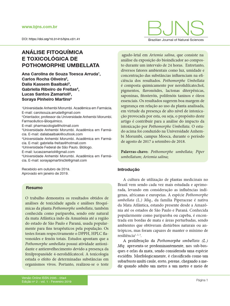 Análise Fitoquímica e Toxicológica de PothomorPhe umbellAtA | PDF