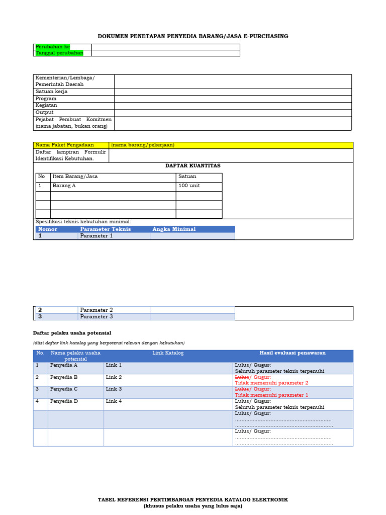 Form 3 Dokumen Penetapan Penyedia E-Purchasing | PDF