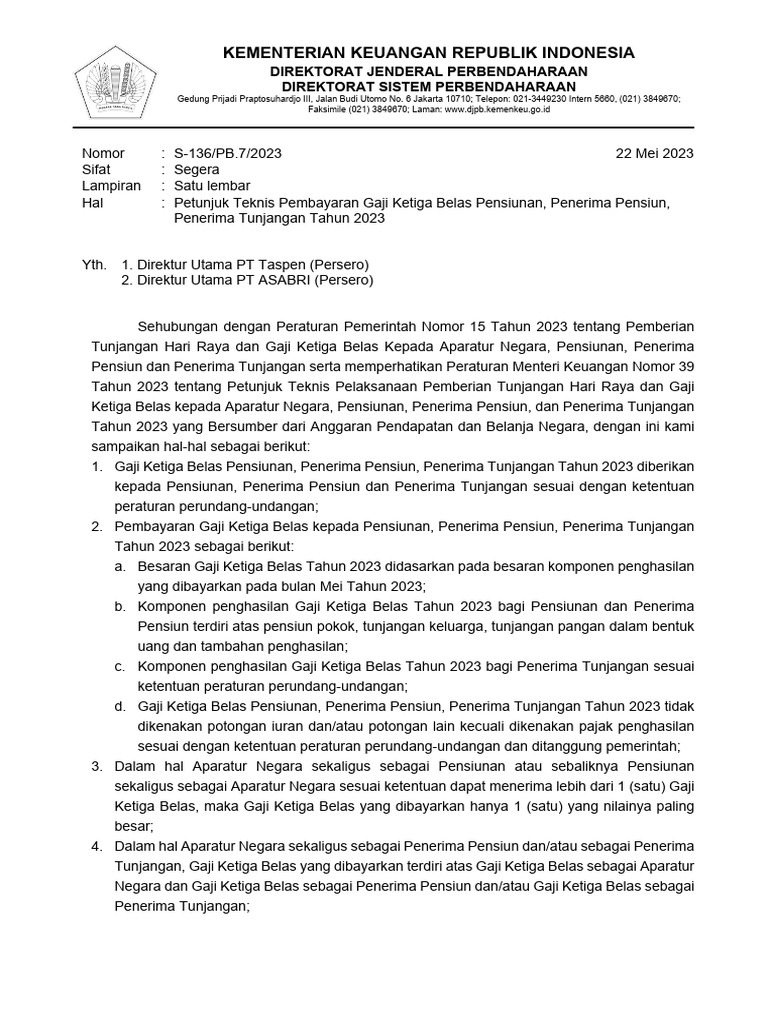 Contoh Juknis Gaji 13 | PDF