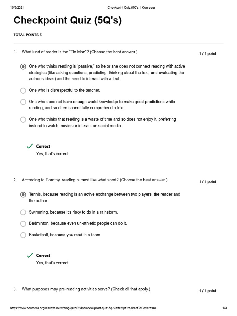 Checkpoint Quiz (5Q's) - 2 | PDF | Communication | Cognitive Psychology