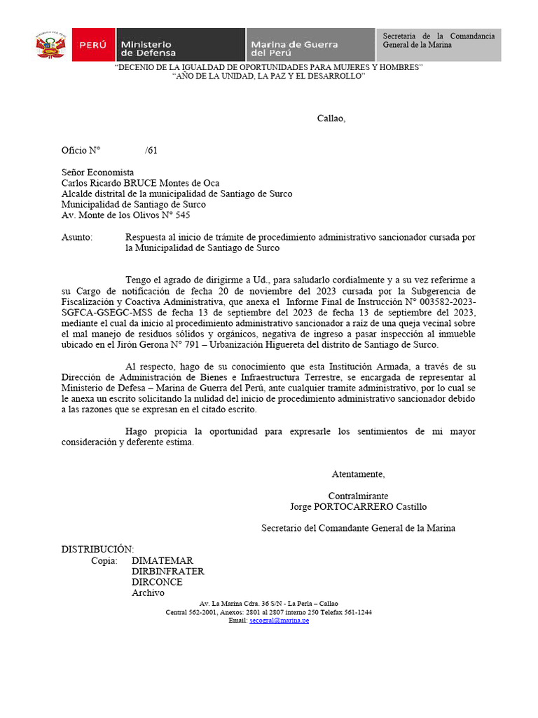 Proyecto de Oficio Especial de Secogral A La Muni de Surco | PDF