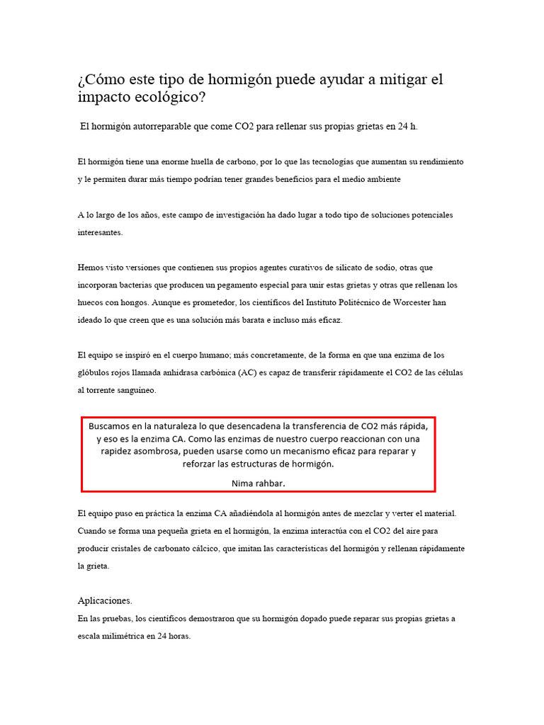 Hormigón autorreparable: ecoeficiencia y durabilidad | PDF | Hormigón ...