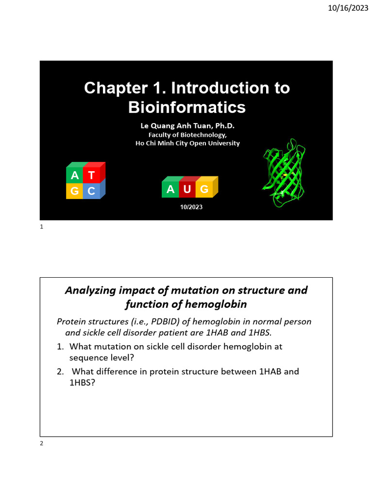 Chapter 1-BIOINFORMATICS-2023-Dr - Tuan - LMS | PDF