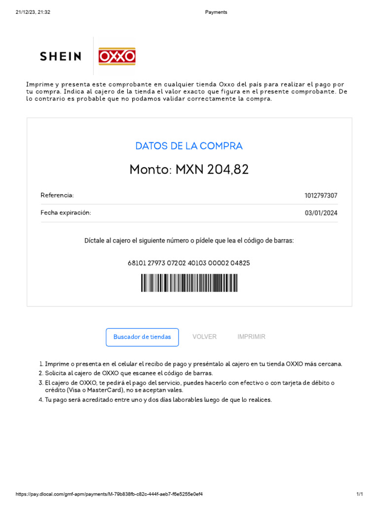 Pago en OXXO: Instrucciones y Detalles | PDF