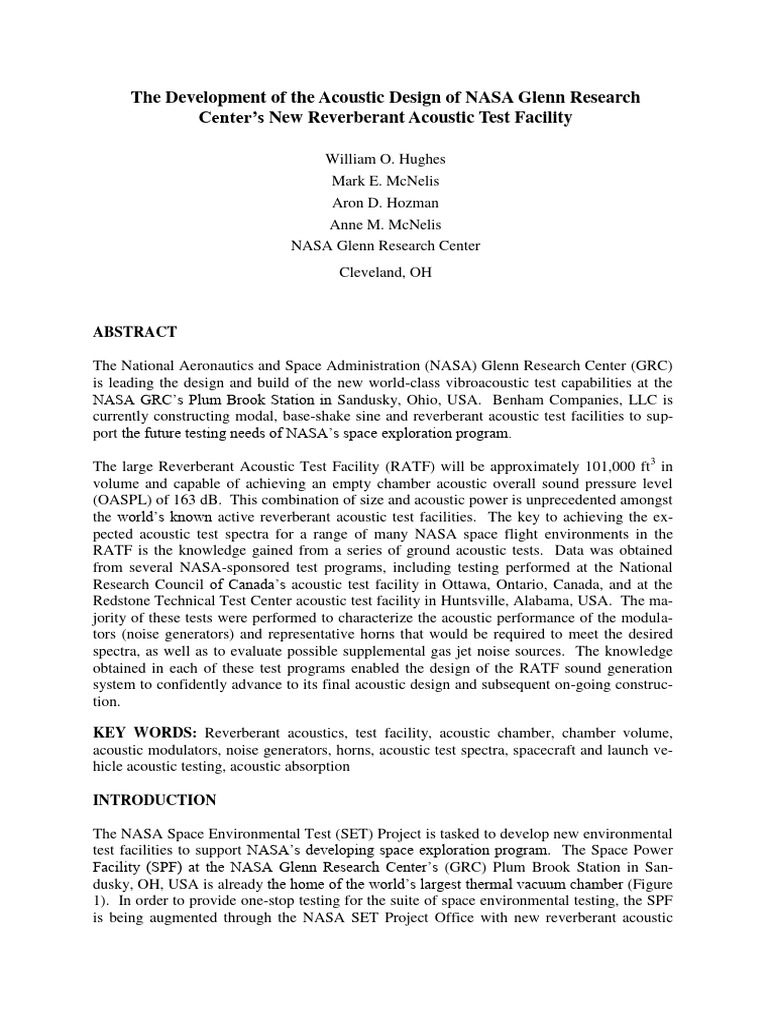 NASA Glenn Research Center Reverberant Acoustic Test Facility Team Cor ...