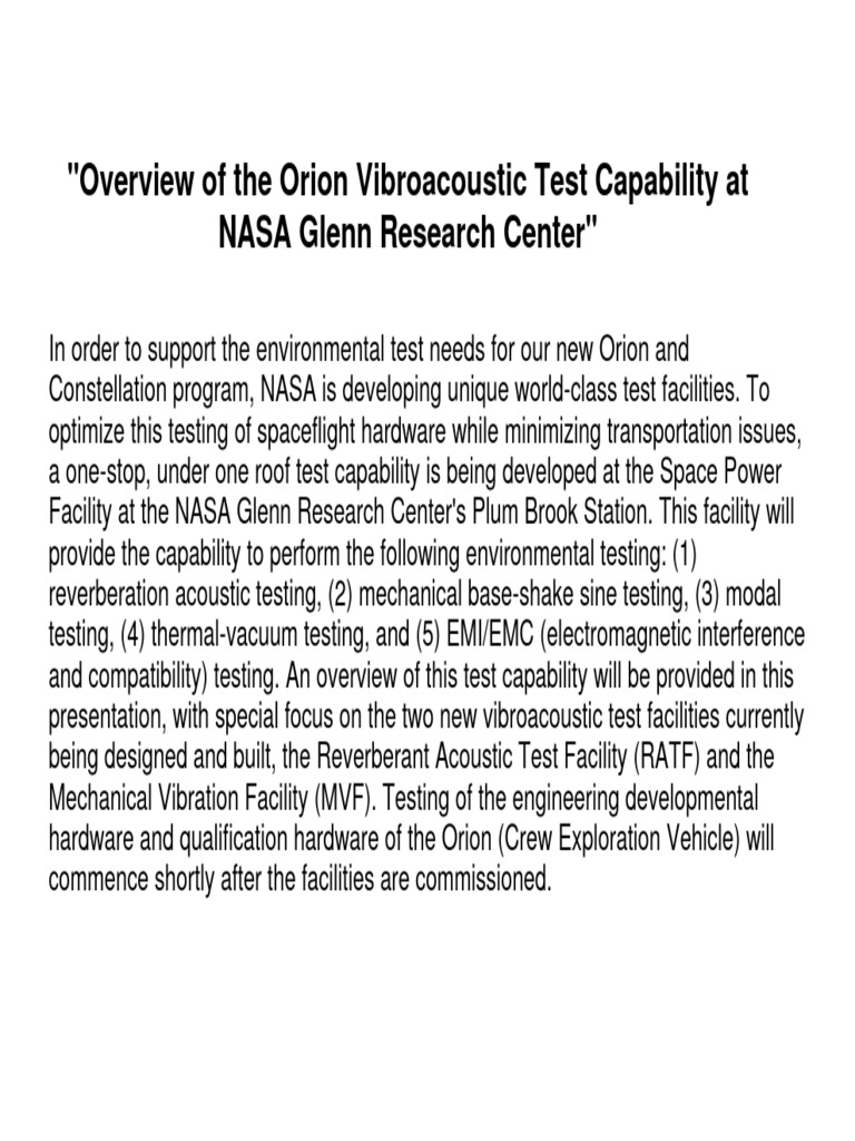 Overview of the Orion Vibroacoustic Test Capability at NASA Glenn Rese ...
