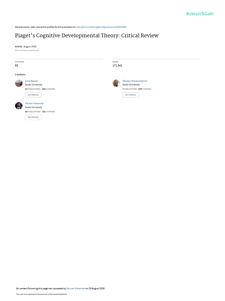 Piagets Cognitive Developmental Theory Critical Review | PDF ...