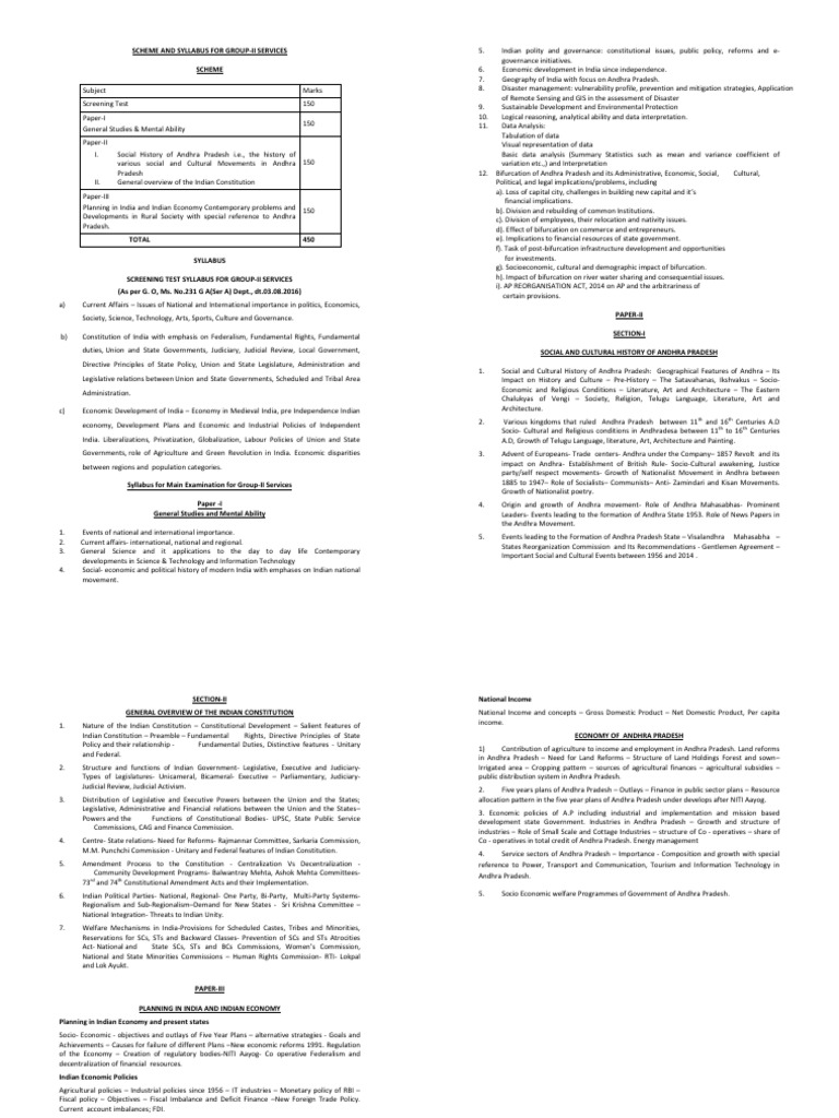 Andhra Pradesh Group-II Exam Scheme | PDF