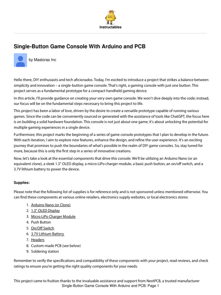 DIY Arduino Game Console Guide | PDF | Printed Circuit Board | Arduino