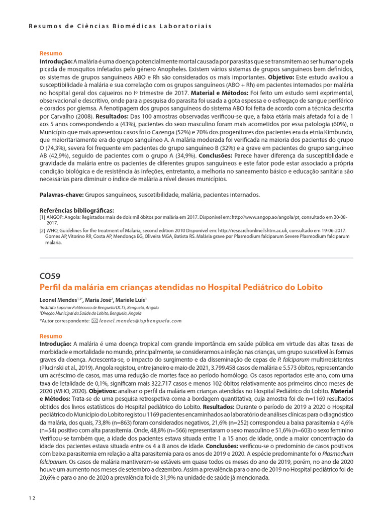Malária e Grupos Sanguíneos: Estudo | PDF