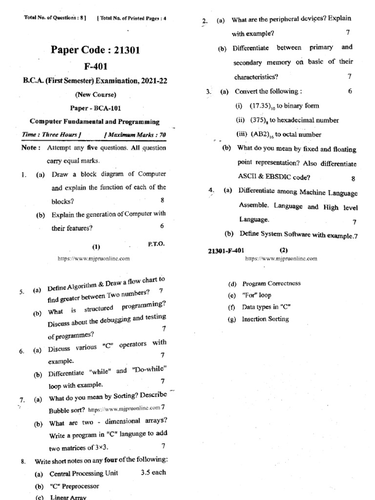 Bca 1 Sem Computer Fundamental and Programming 21301 2022 | PDF Bca 1 Sem Computer Fundamental and Programming 21301 2022 | PDF
