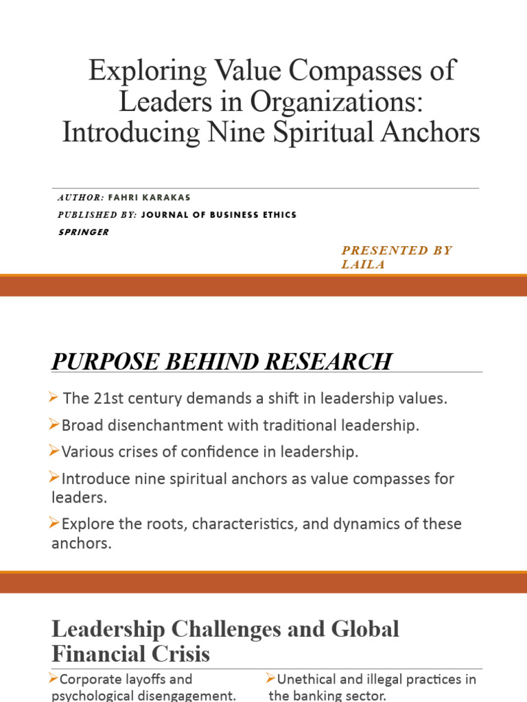 Exploring Value Compasses of Leaders in Organizations: Introducing Nine Spiritual Anchors | PDF ...