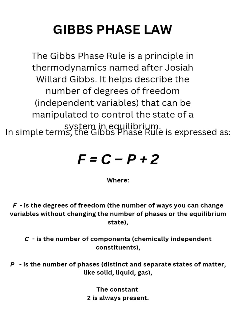 The Gibbs Phase Rule is a principle in thermodynamics named after ... The Gibbs Phase Rule is a principle in thermodynamics named after ...