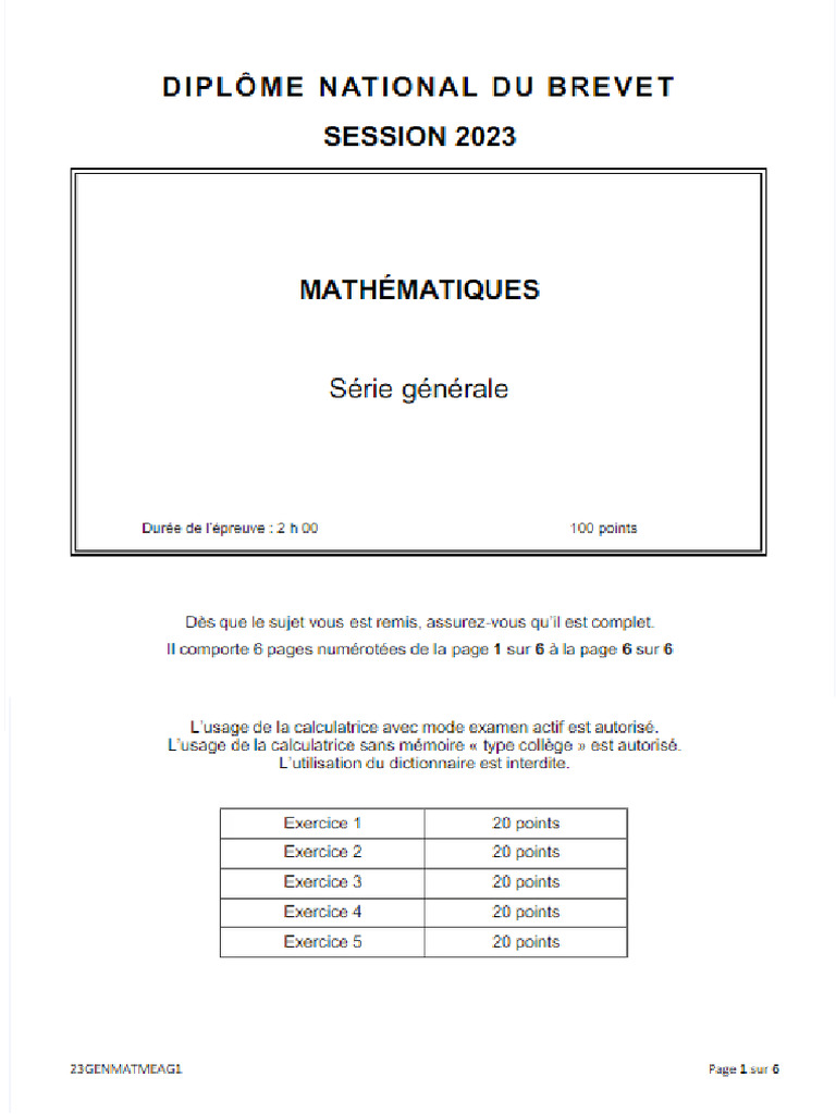 Brevet Maths 2023 | PDF