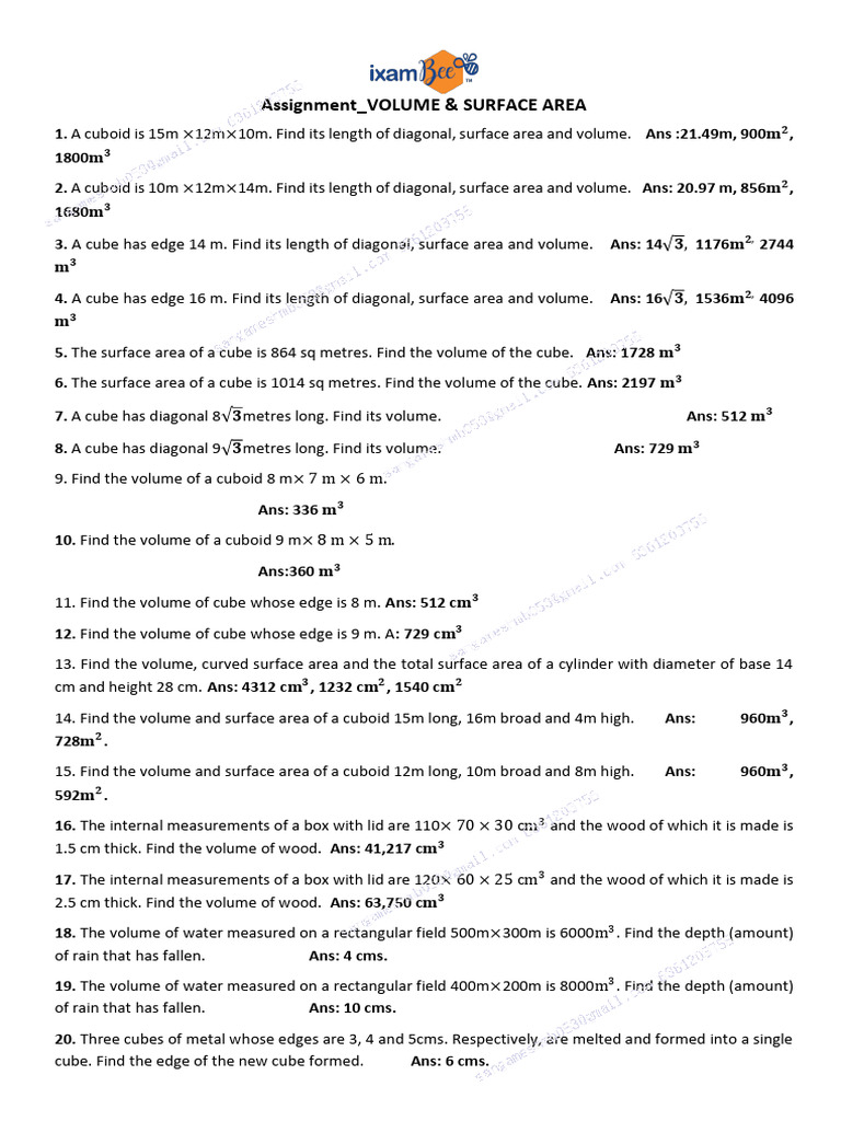 Assignment - Volume and Surface Area - Mensuration PDF | PDF