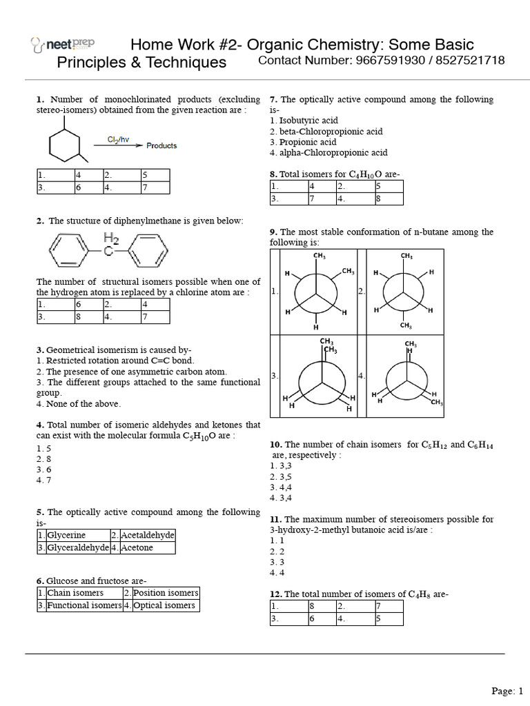 Home Work #2 Organic Chemistry Some Basic Principles & Techniques | PDF Home Work #2 Organic Chemistry Some Basic Principles & Techniques | PDF