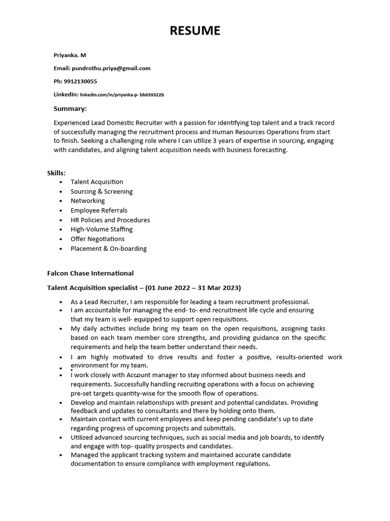 Resume Priyanka | PDF