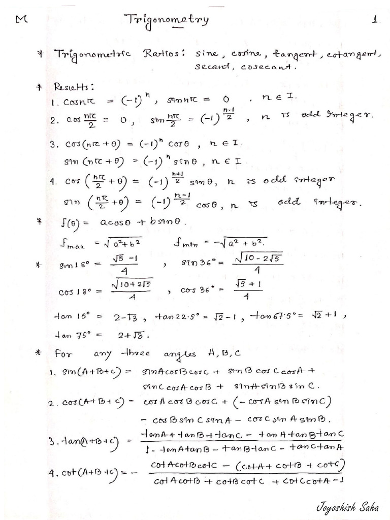 Trigonometry Formulae | PDF