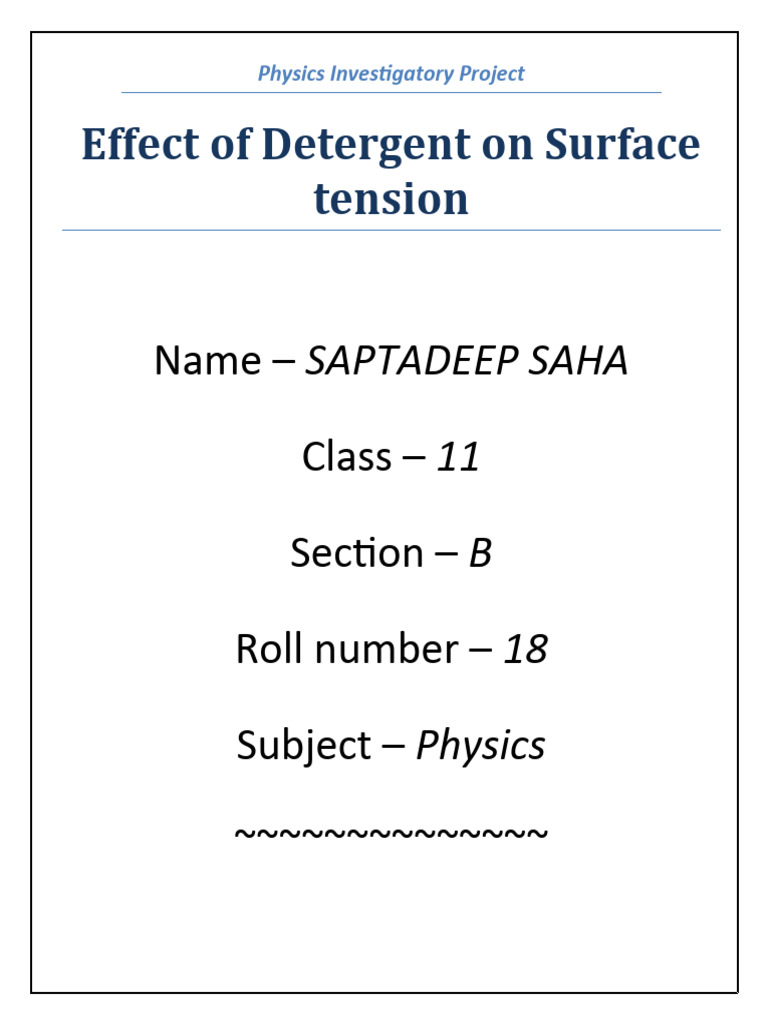 Effect of Detergent On Surface Tension | PDF