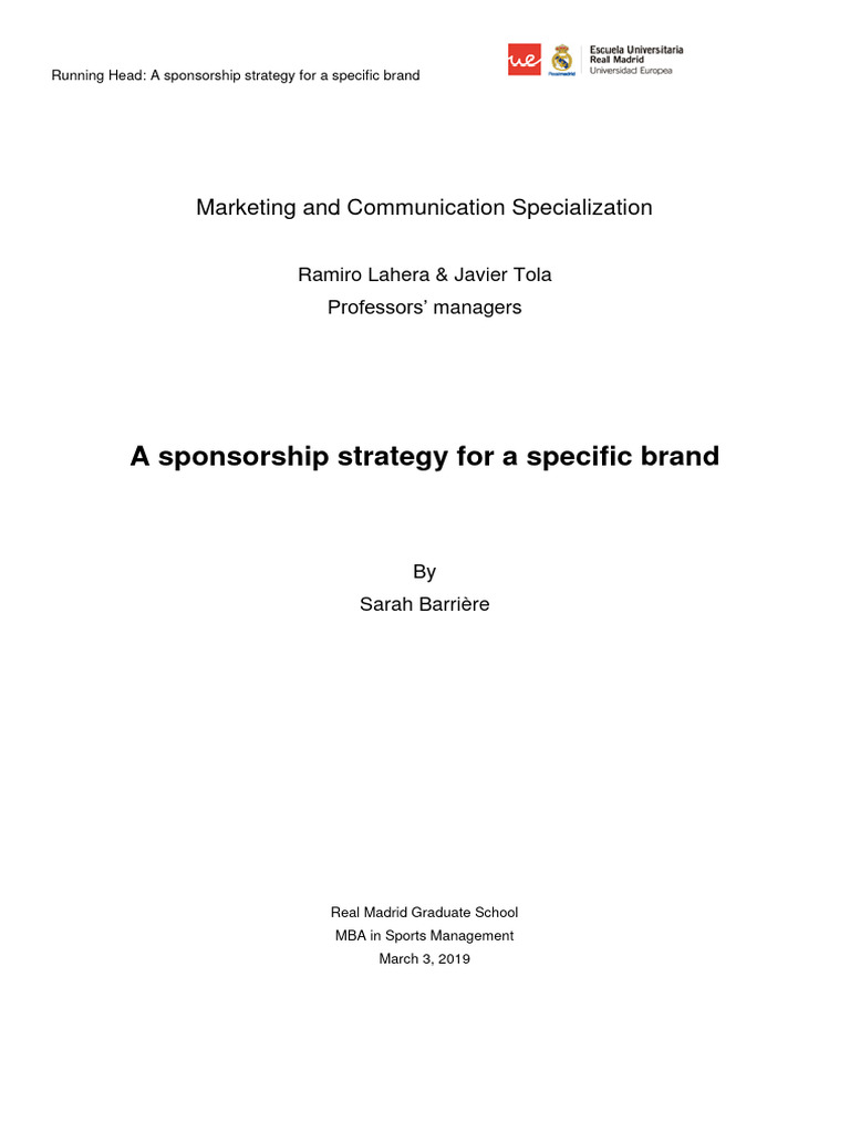 Unit 3 Assignment - A Sponsorship Strategy For A Specific Brand | PDF ...