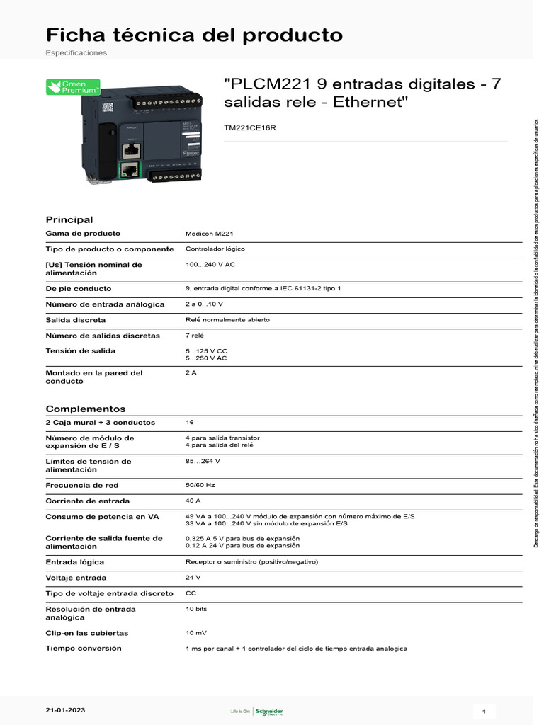 Logic Controller - Modicon M221 - TM221CE16R | PDF