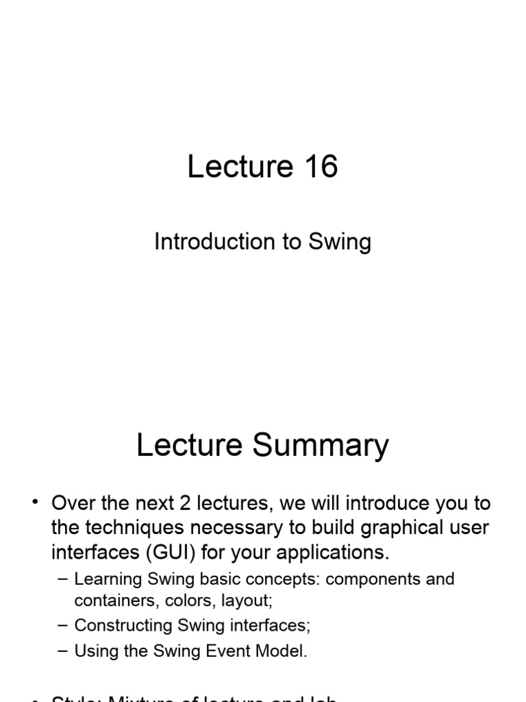 L16 - Intro To Swing | PDF | Computers