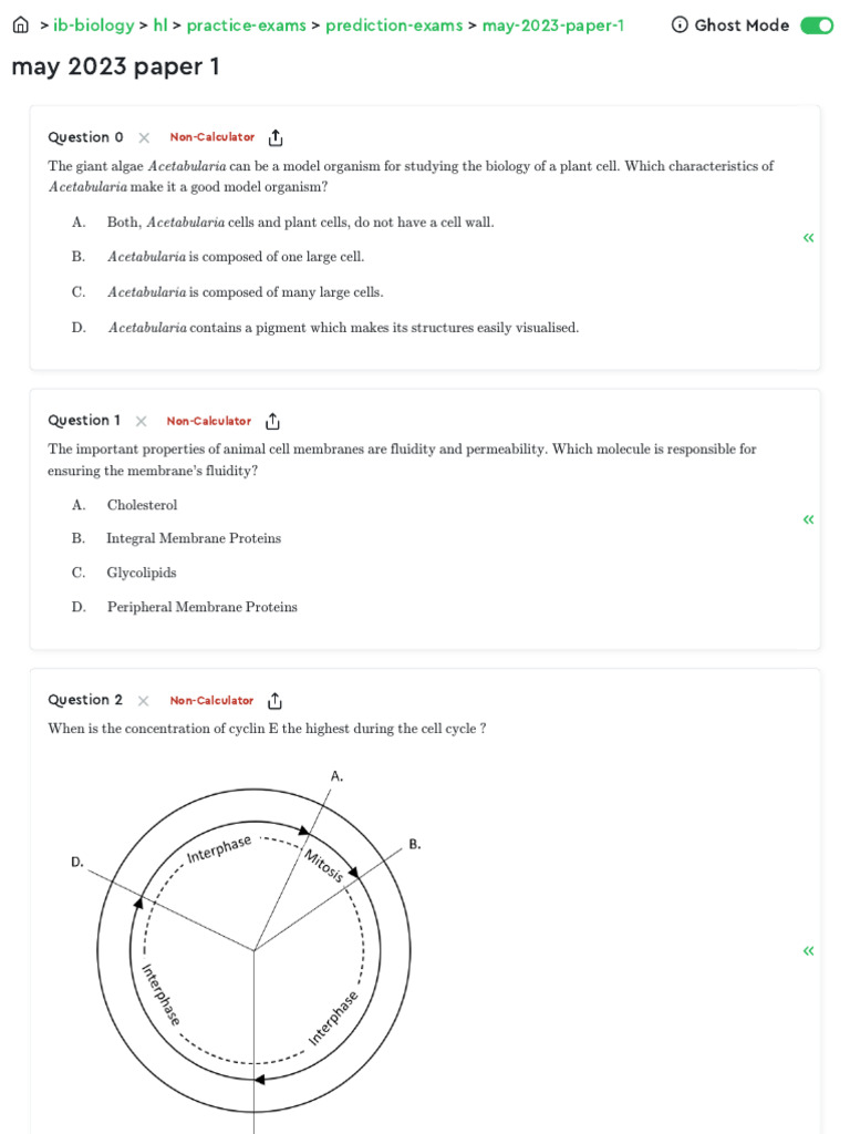 IB Bio HL M23 Paper 1 | PDF | Cell Membrane | Translation (Biology)
