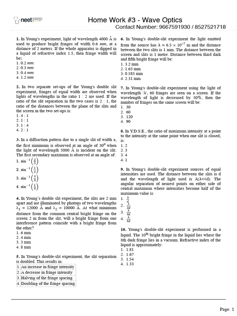 Home Work #3 - Wave Optics | PDF