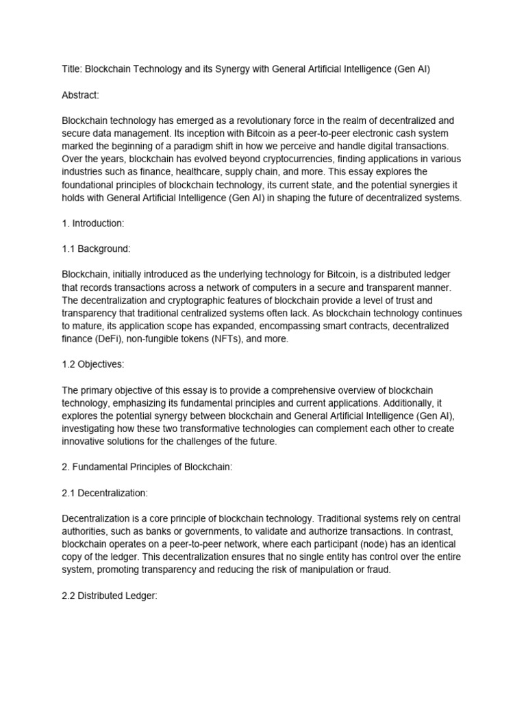 Blockchain Technology and Its Synergy With General Artificial Intelligence (Gen AI) | PDF ...