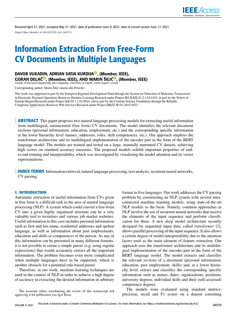 Information Extraction From Free-Form CV Documents in Multiple ...
