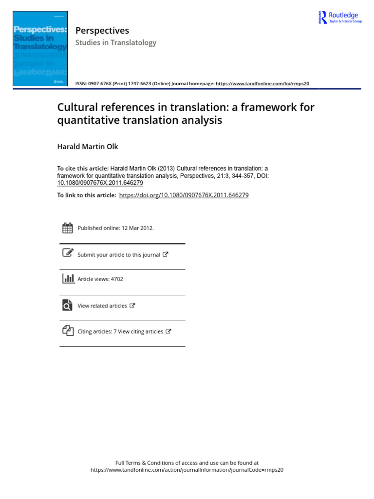 Cultural References in Translation A Framework For Quantitative ...