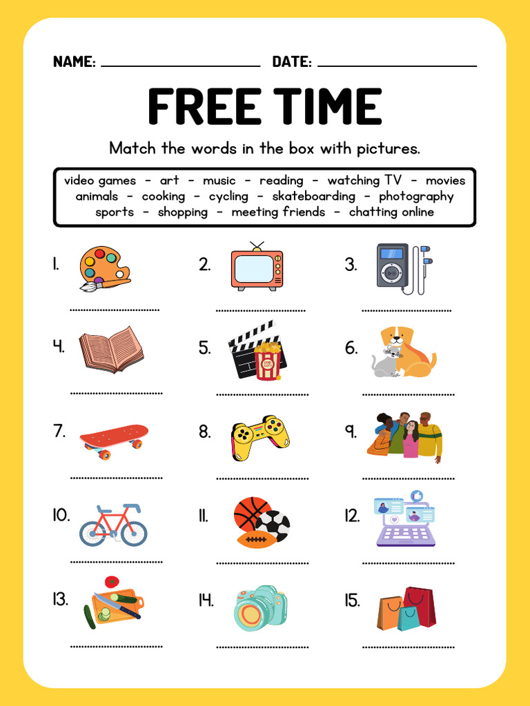 Free Time Activities Vocabulary Worksheet | PDF | Games & Activities