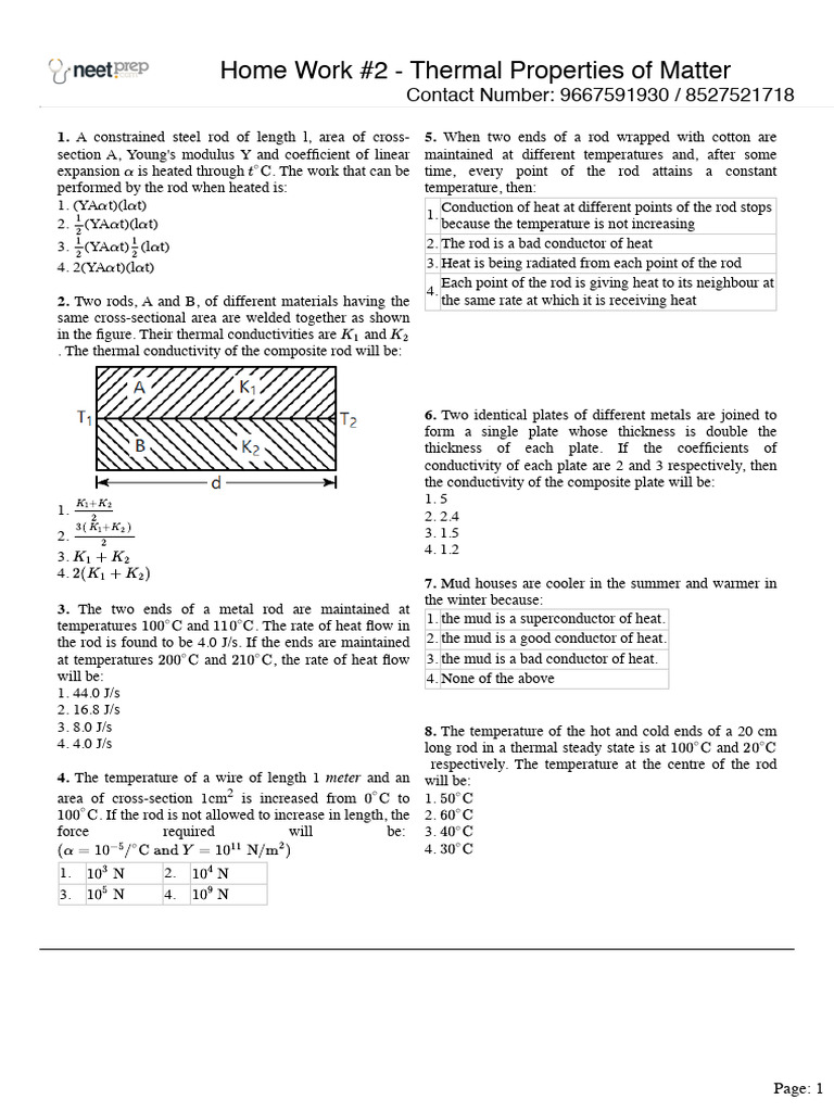 Physics Homework: Thermal Properties | PDF | Thermal Conduction | Heat ...