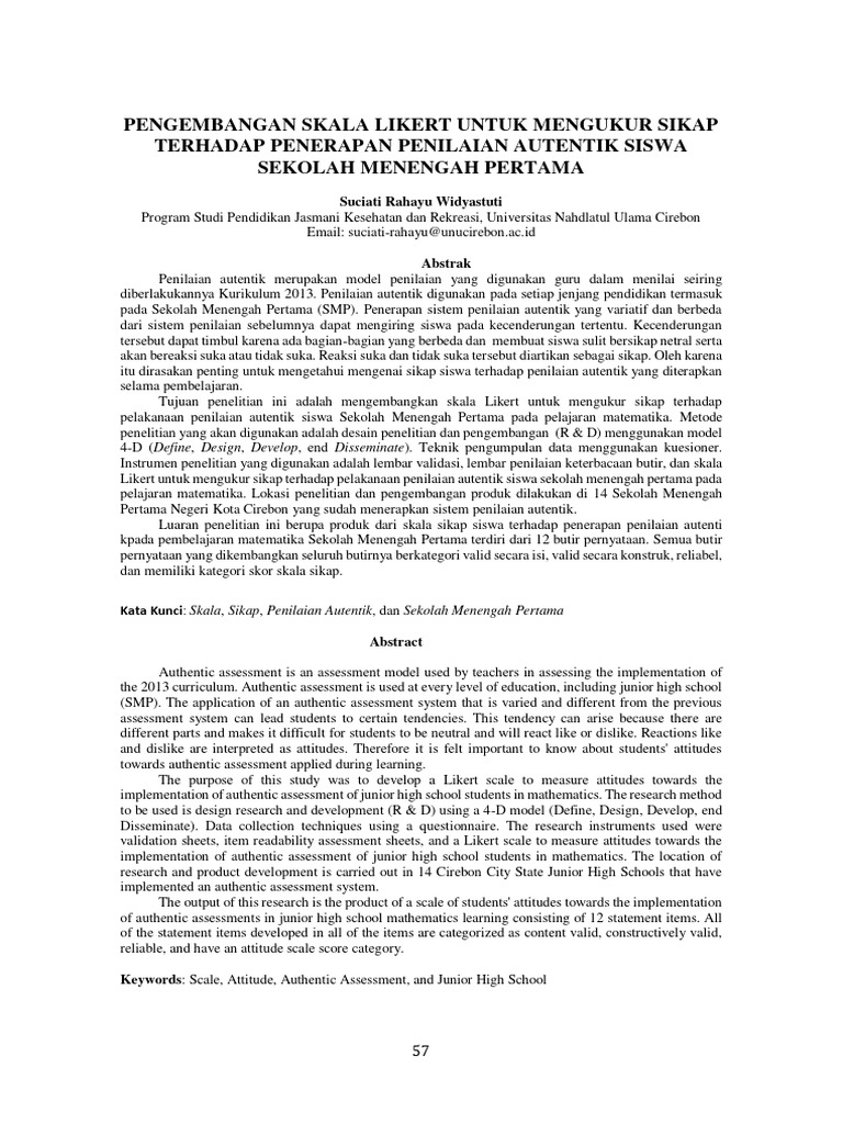 Skala Likert untuk Sikap Penilaian Autentik | PDF
