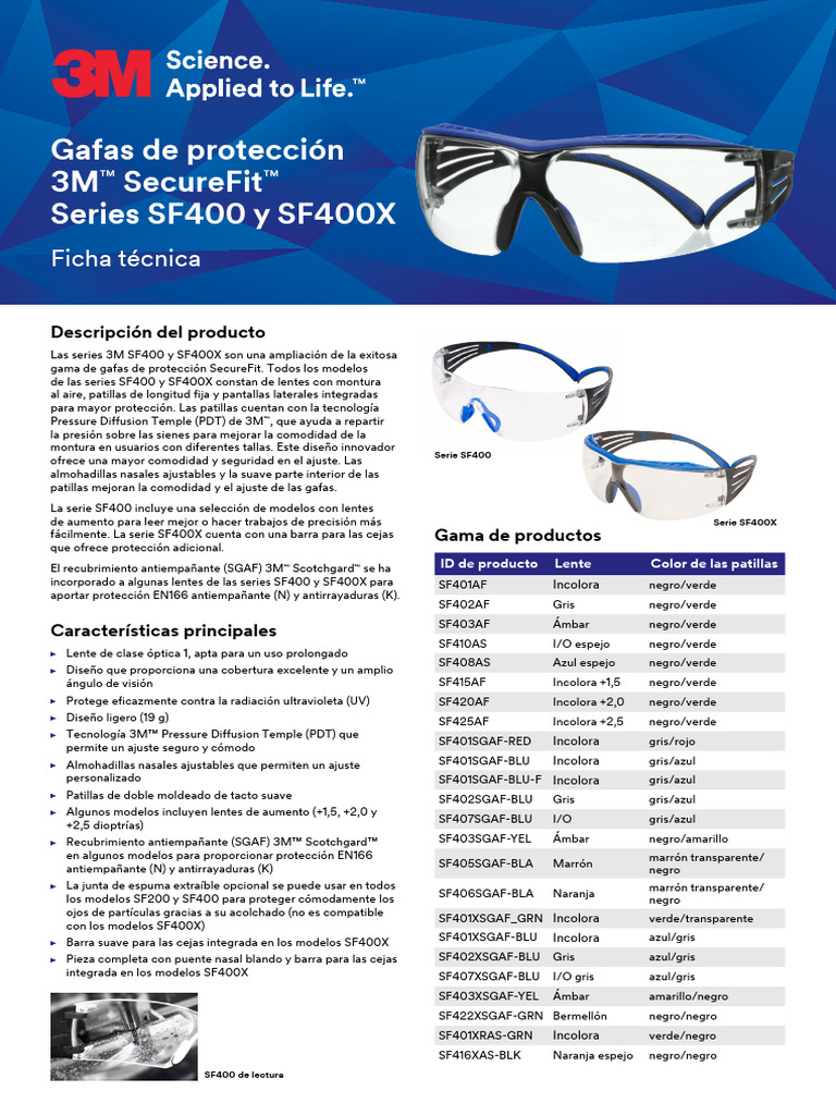 Ficha Tecnica Gafas Seguridad | PDF