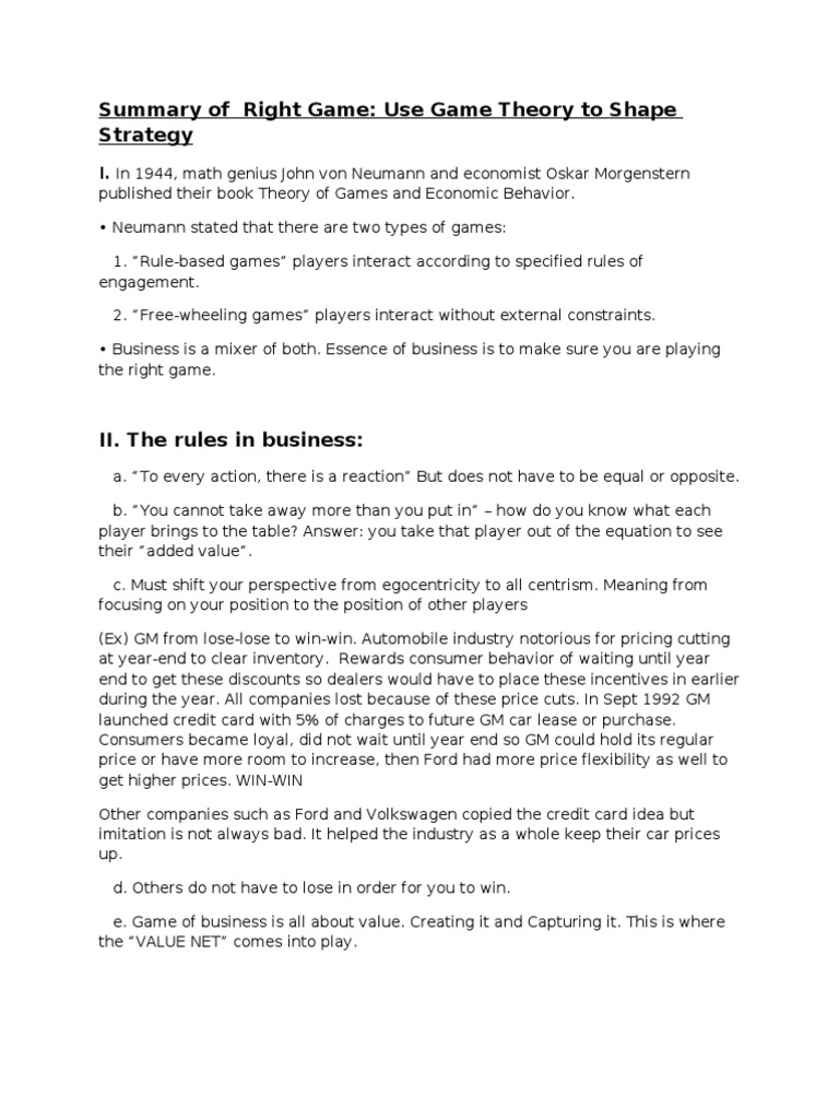 Game Theory Summary | PDF | Game Theory | Prices