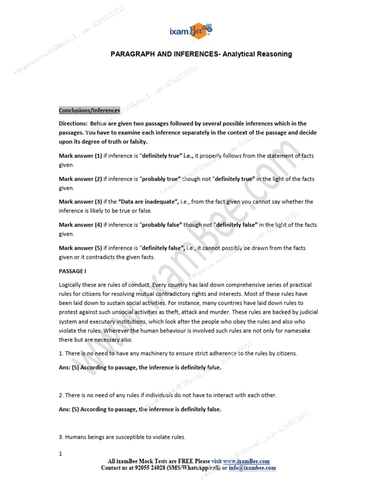Paragraph and Inferences - Analytical Reasoning | PDF | Business | Social Science