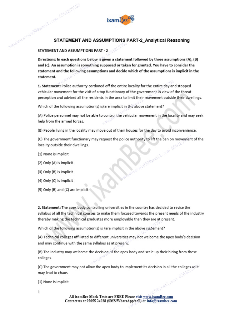 Statement and Assumptions Part-2 - Analytical Reasoning | PDF