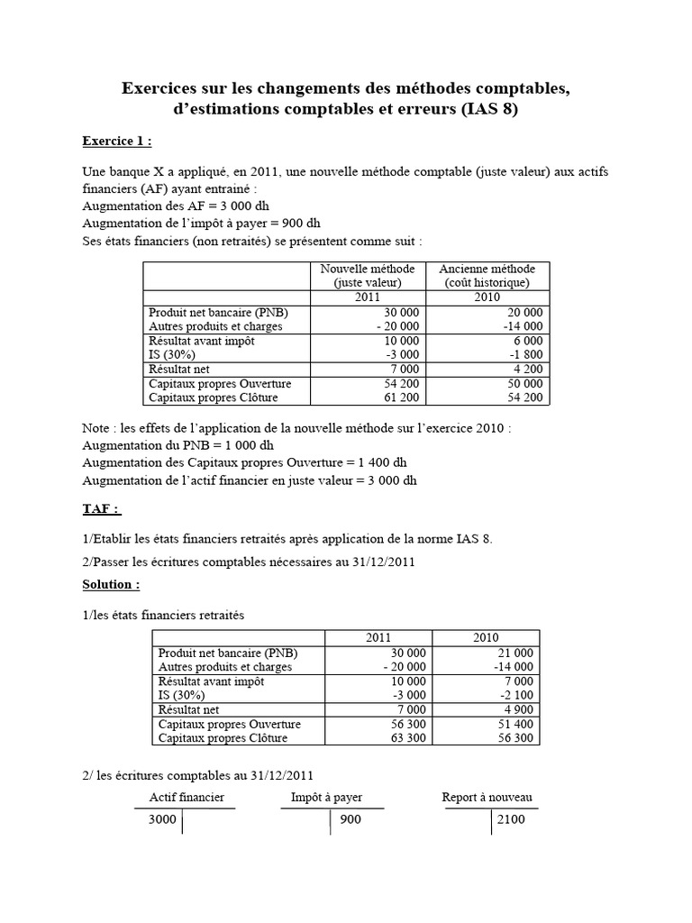Exercices IAS 8 Avec Corrigés | PDF