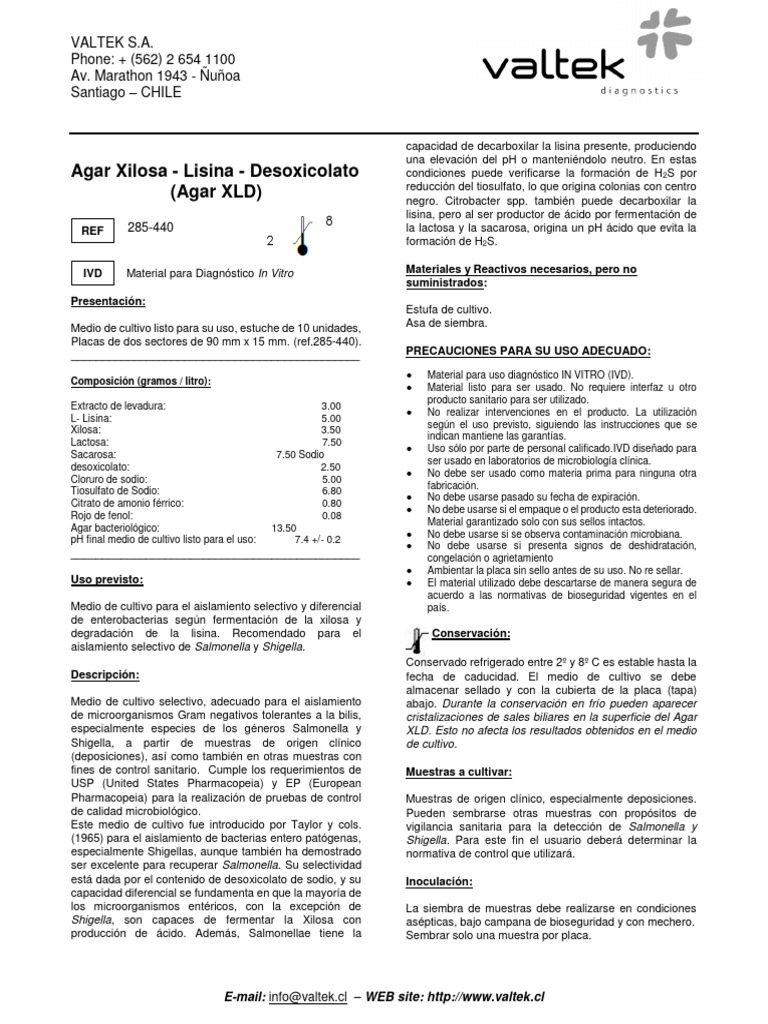 Agar XLD Valtek Version 3 | PDF | Microbiología