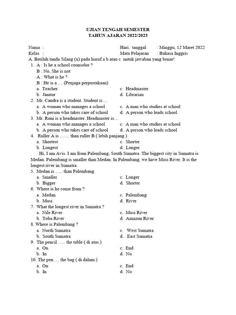 NN. Soal UTS B.Ing Kelaz 5 | PDF