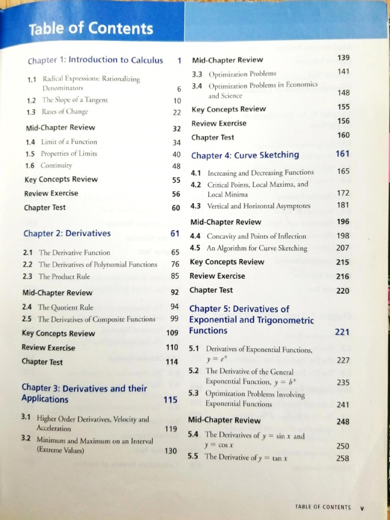 Grade 12 Calculus Table of Contents | PDF | Vector Space | Derivative