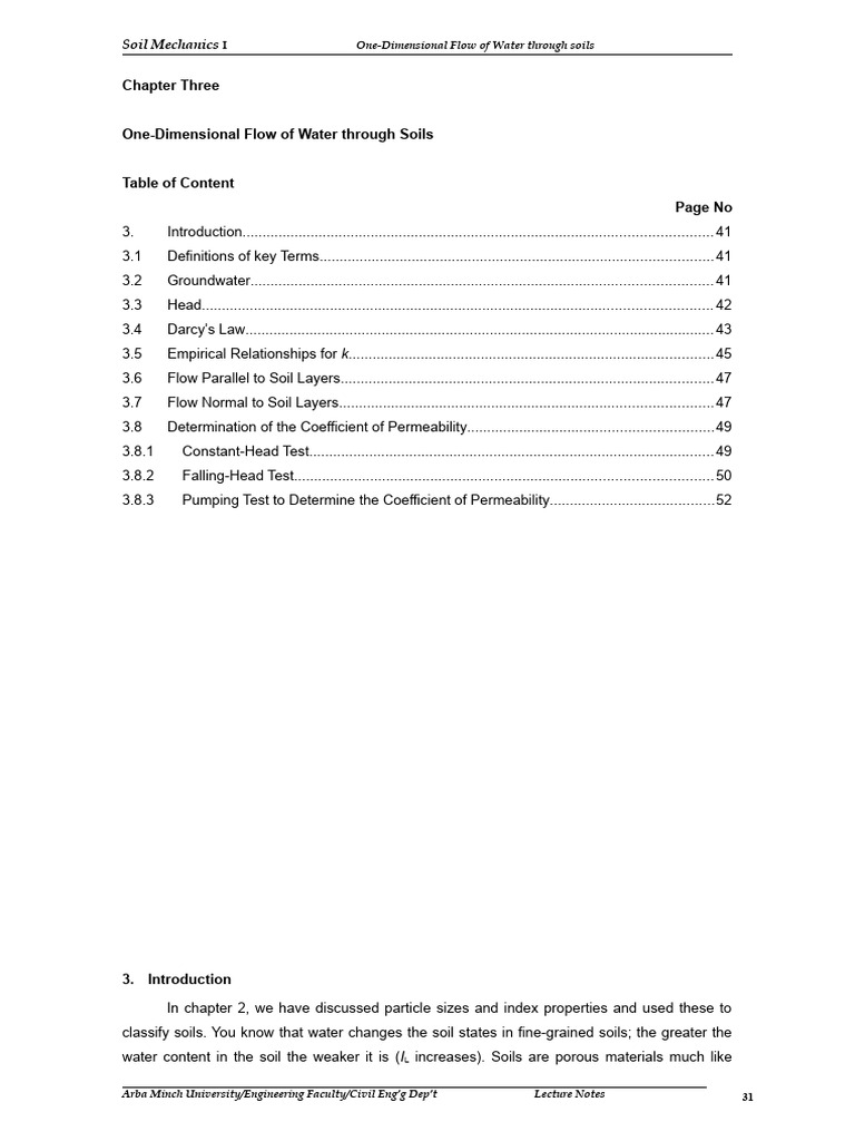 Chapter3-One - Dimensional Flow of Water Through Soils | PDF | Soil Mechanics | Permeability ...