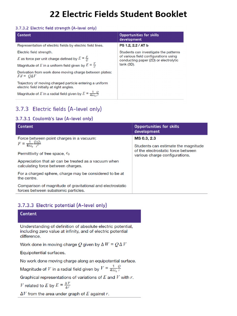 22 Electric Fields Student Booklet | PDF