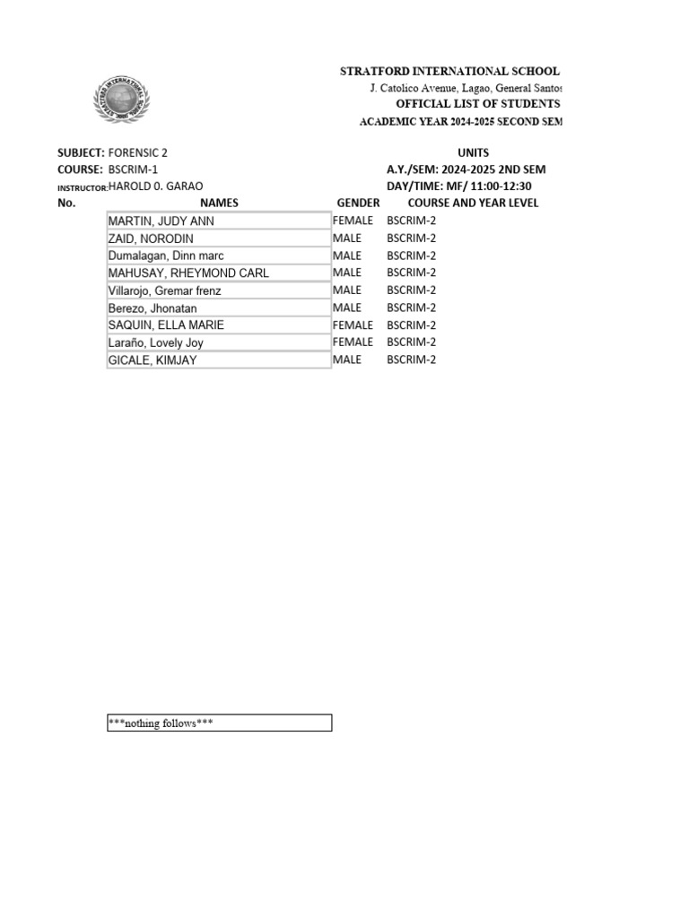 Official List of Students 2ND Sem 2024-2025 | PDF