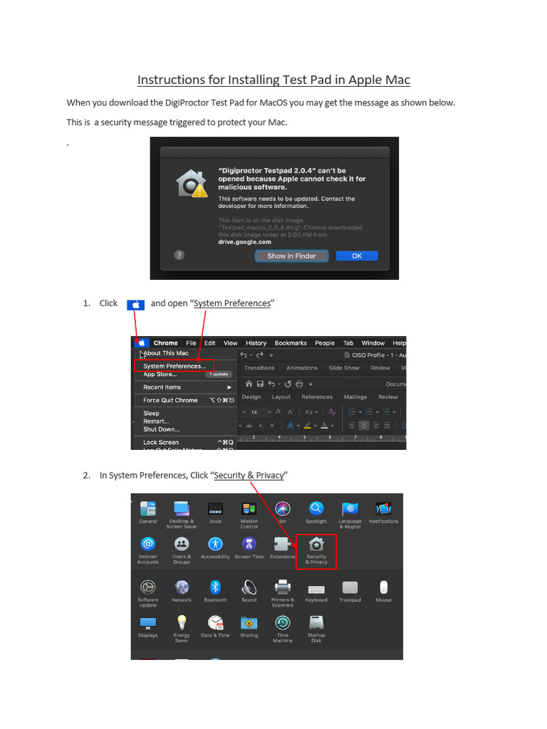 Installing DigiProctor Test Pad on Mac | PDF