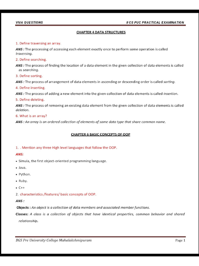 2 Puc Computer Science Viva Questions | PDF